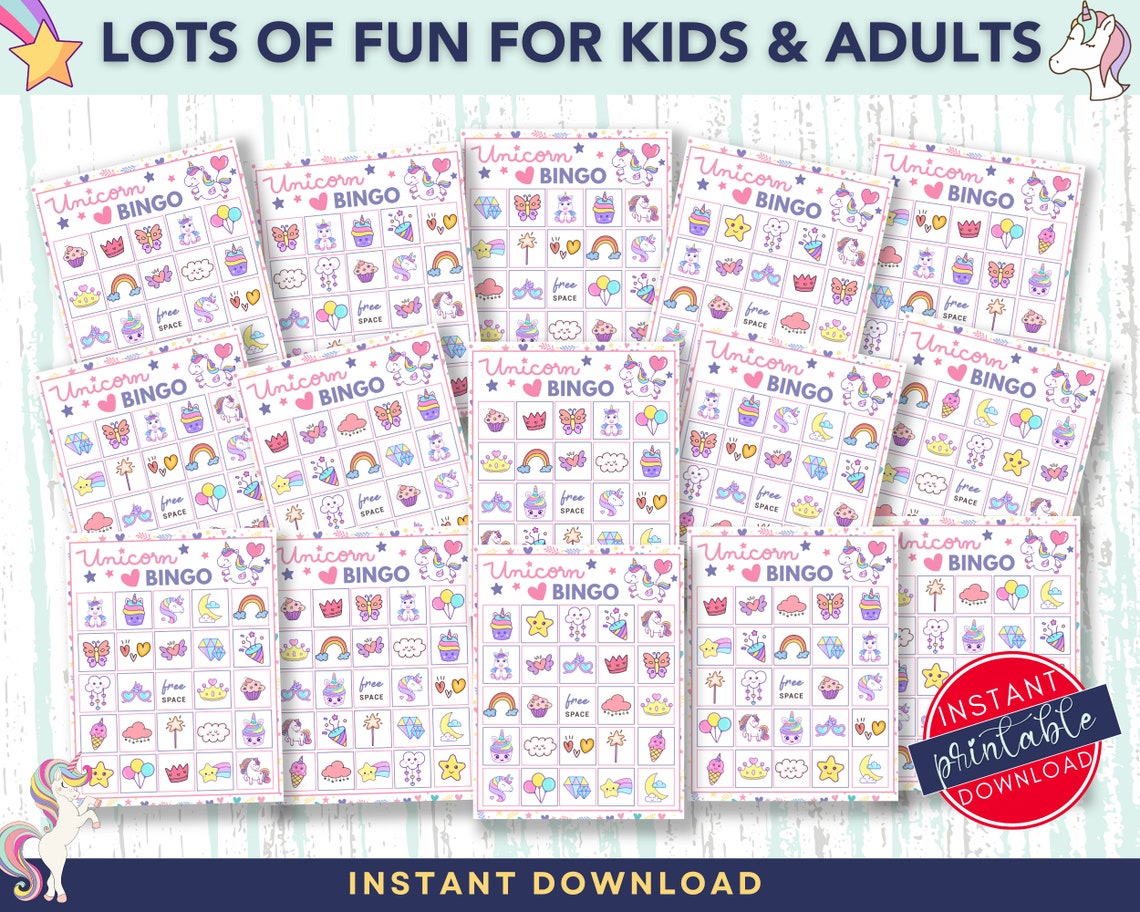 Unicorn Bingo Game printable Unicorn Tail Tag cards for Kid - Etsy