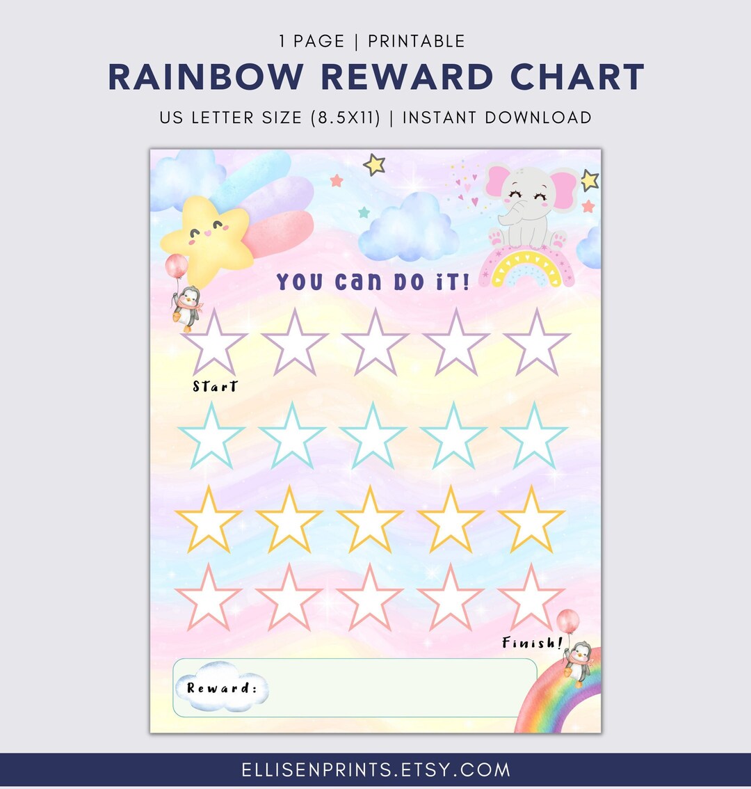 Kids Reward Chart Printable: Rainbow Sticker and Behavior Chart for ...