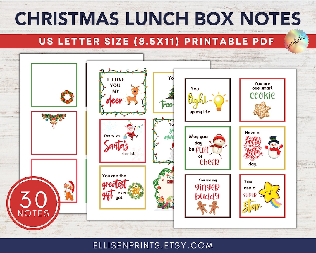 Christmas Lunch Box Notes for Kids | Festive Lunch Box Notes ...