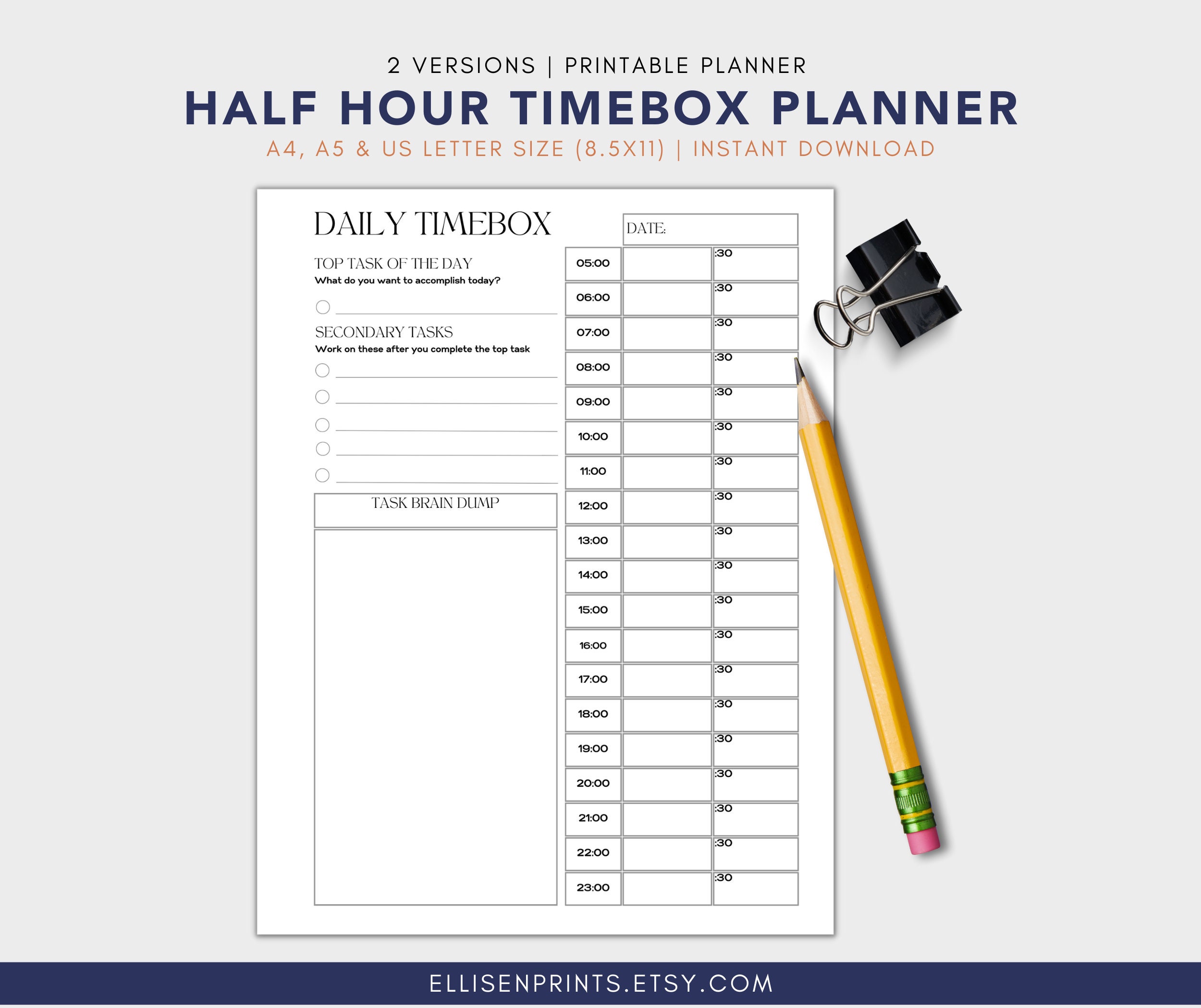 Printable Daily Timebox Planner for Productivity Focus Timebook Hourly ...