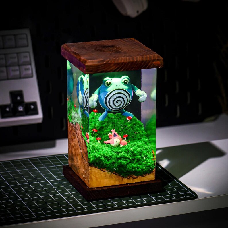 Poliwhirl & Skitty Resin Lamp | Pokémon LED Light | Handmade Grass ...