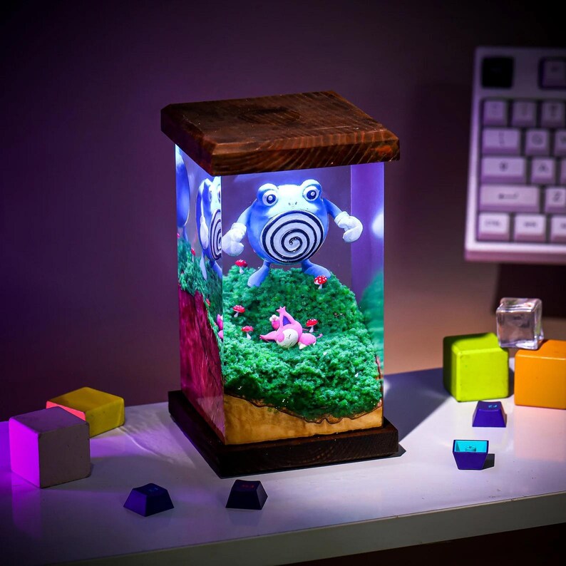 Poliwhirl & Skitty Resin Lamp | Pokémon LED Light | Handmade Grass ...