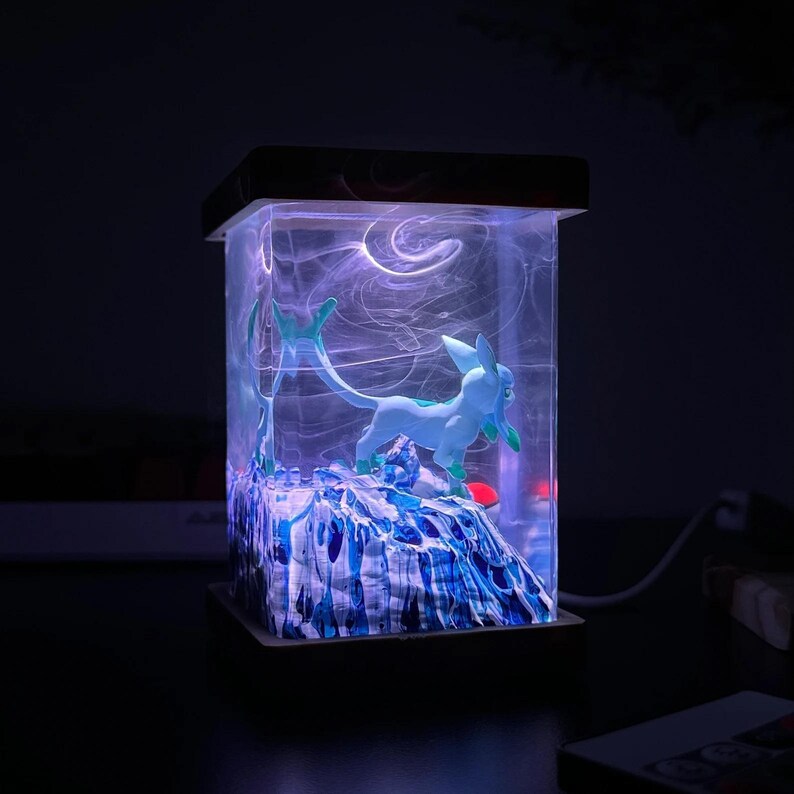 Glaceon Resin Lamp | Ice Pokémon LED Diorama | Handmade Night Light ...