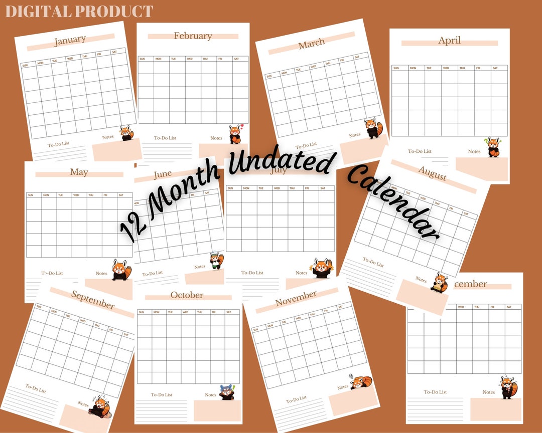 Printable Calendar Blank Undated Calendars 12 Month Calendar Pages ...