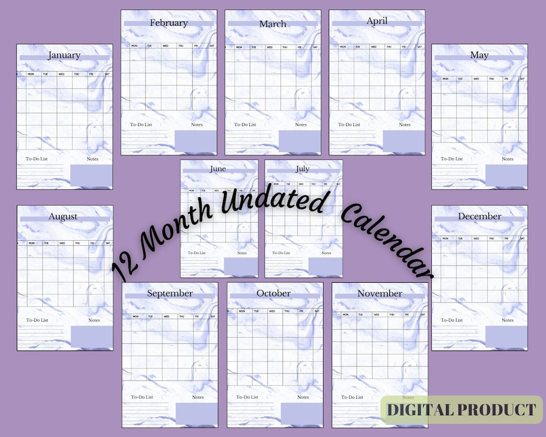 Printable Calendar Blank Undated Calendars 12 Month Calendar Pages ...
