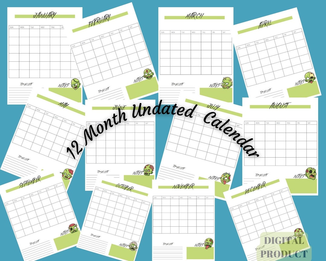 Printable Calendar Blank Undated Calendars 12 Month Calendar Pages ...