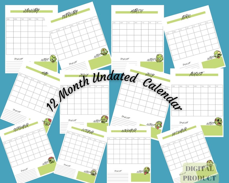 Printable Calendar Blank Undated Calendars 12 Month Calendar Pages ...