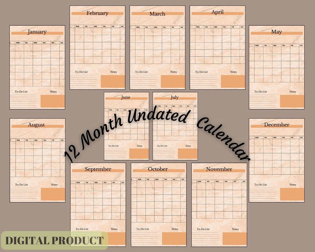 Printable Calendar Blank Undated Calendars 12 Month Calendar Pages ...