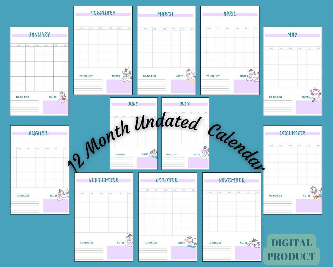 Printable Calendar Blank Undated Calendars 12 Month Calendar Pages ...