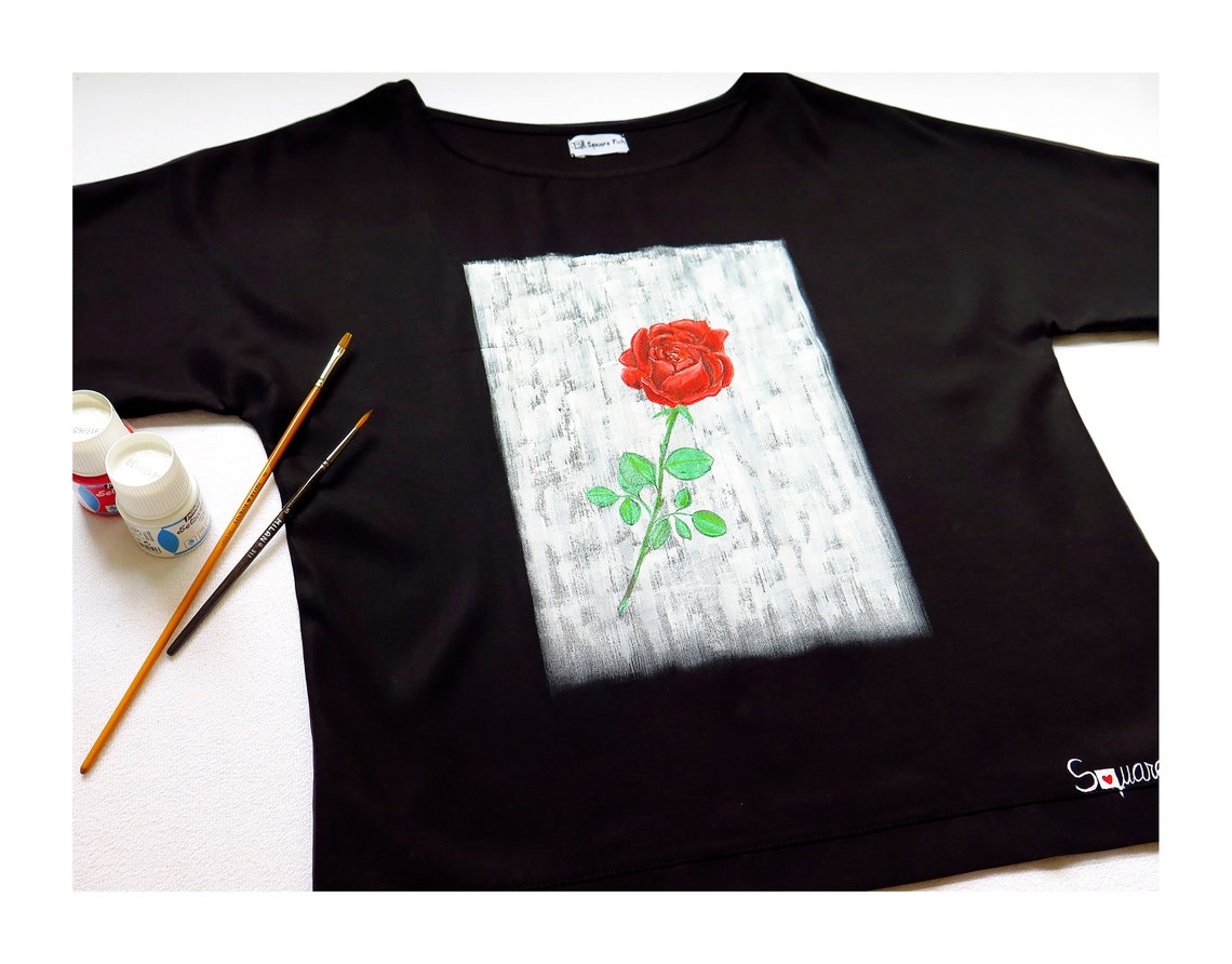 Red Rose Blouse Hand Painted Shirt Classy Blouses for - Etsy