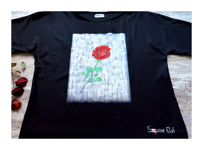 Red Rose Blouse Hand Painted Shirt Classy Blouses for - Etsy
