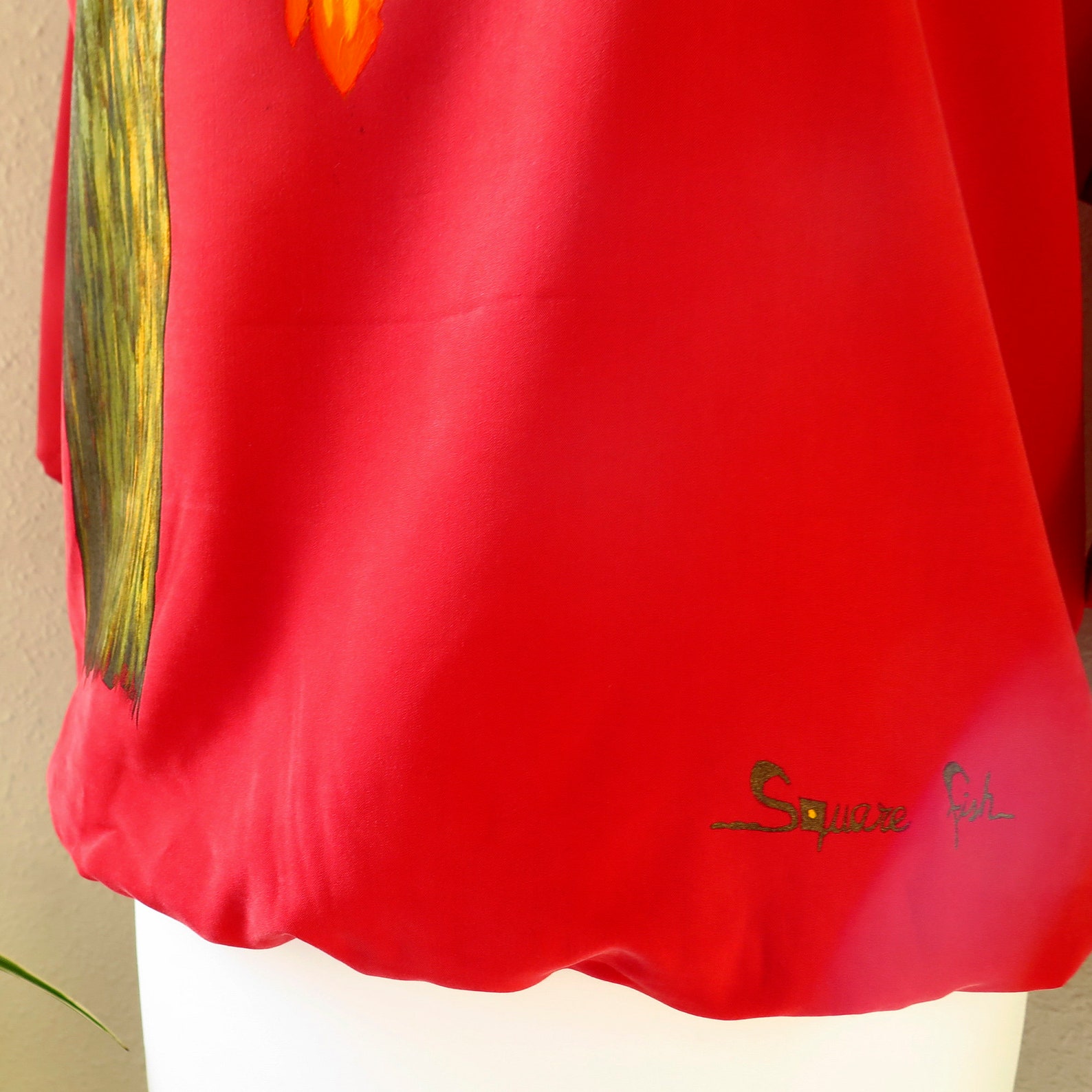 Elegant Cherry Red Blouse, Hand-painted Blouse, Ecological Tencel ...