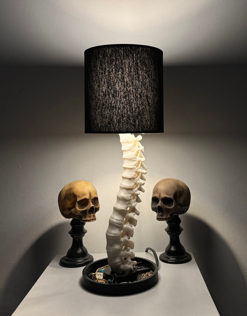 Gothic Spine Table Lamp With Trinket Dish Holder Base, Skeleton Bedside ...