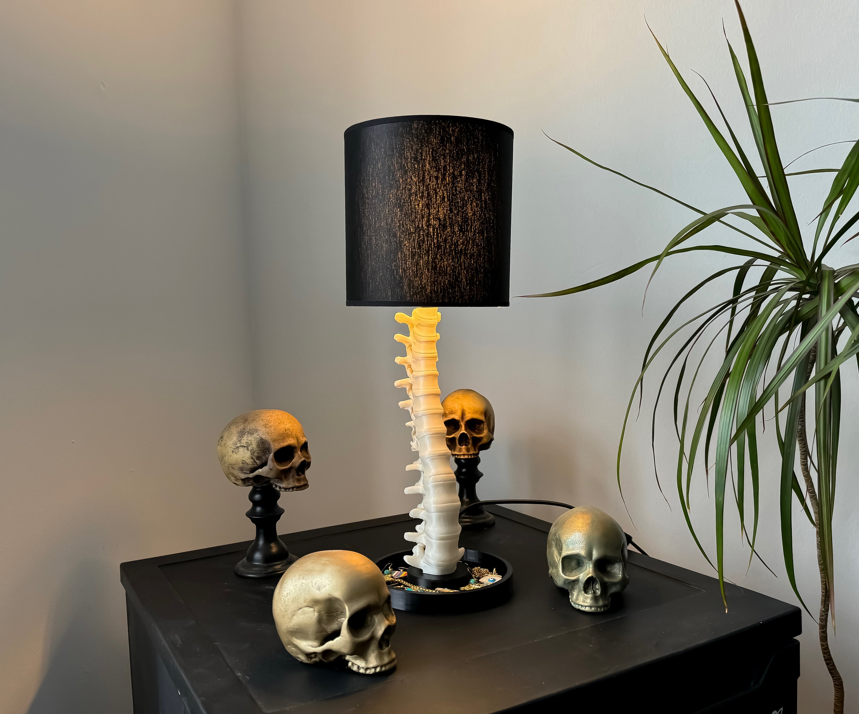 Gothic Spine Table Lamp With Trinket Dish Holder Base, Skeleton Bedside ...