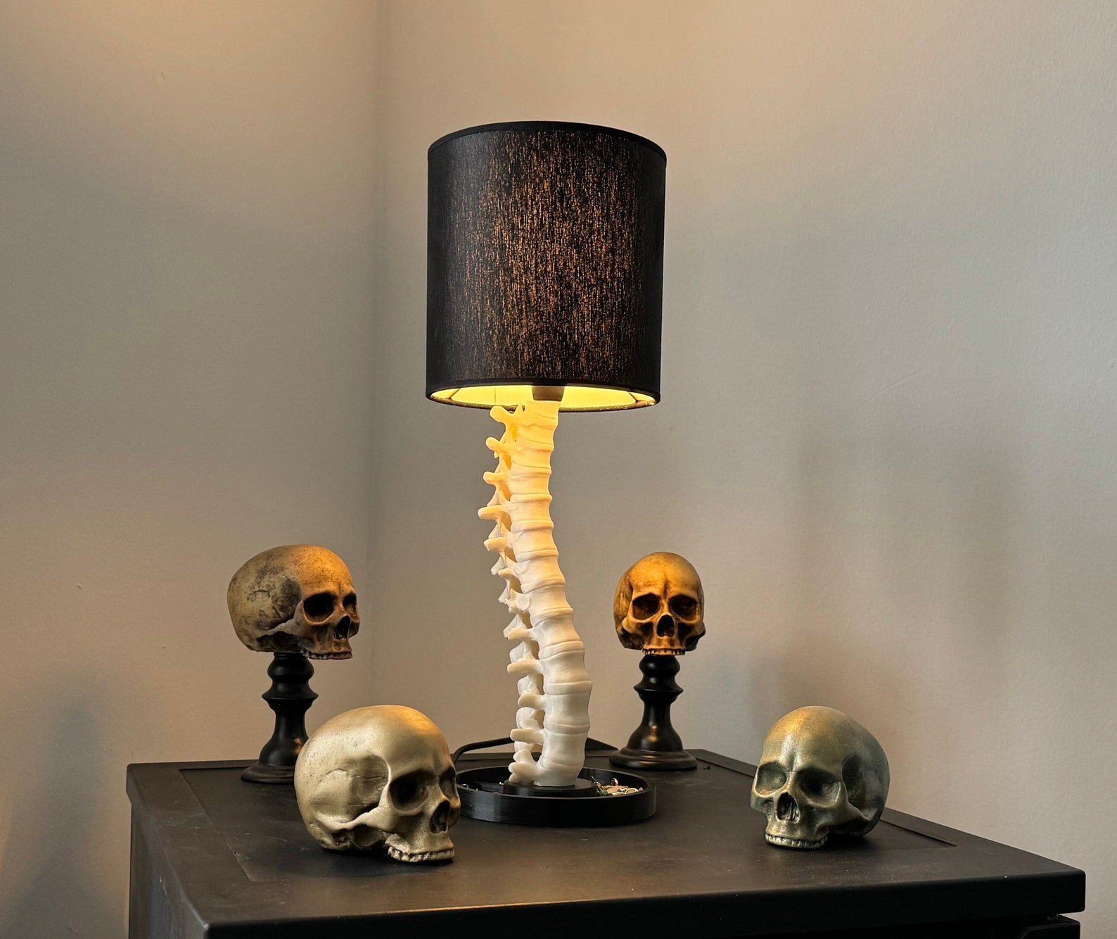 Gothic Spine Table Lamp With Trinket Dish Holder Base, Skeleton Bedside ...