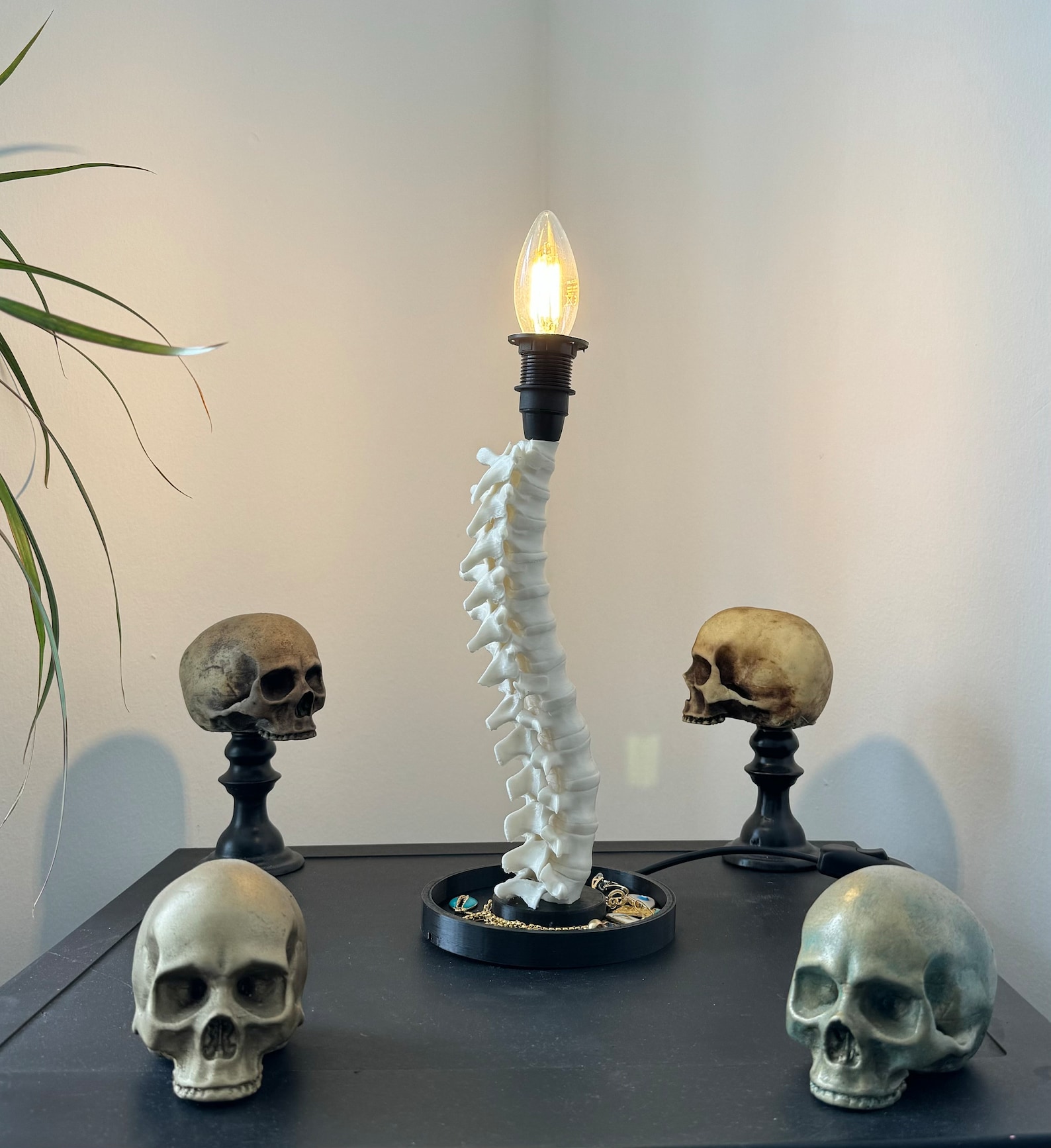Gothic Spine Table Lamp With Trinket Dish Holder Base, Skeleton Bedside ...