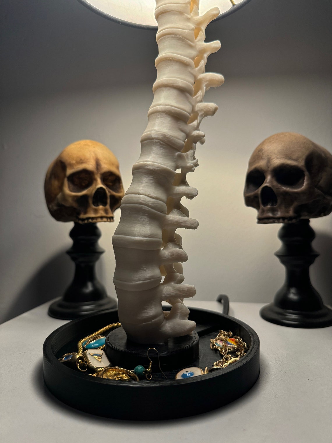 Gothic Spine Table Lamp With Trinket Dish Holder Base, Skeleton Bedside ...
