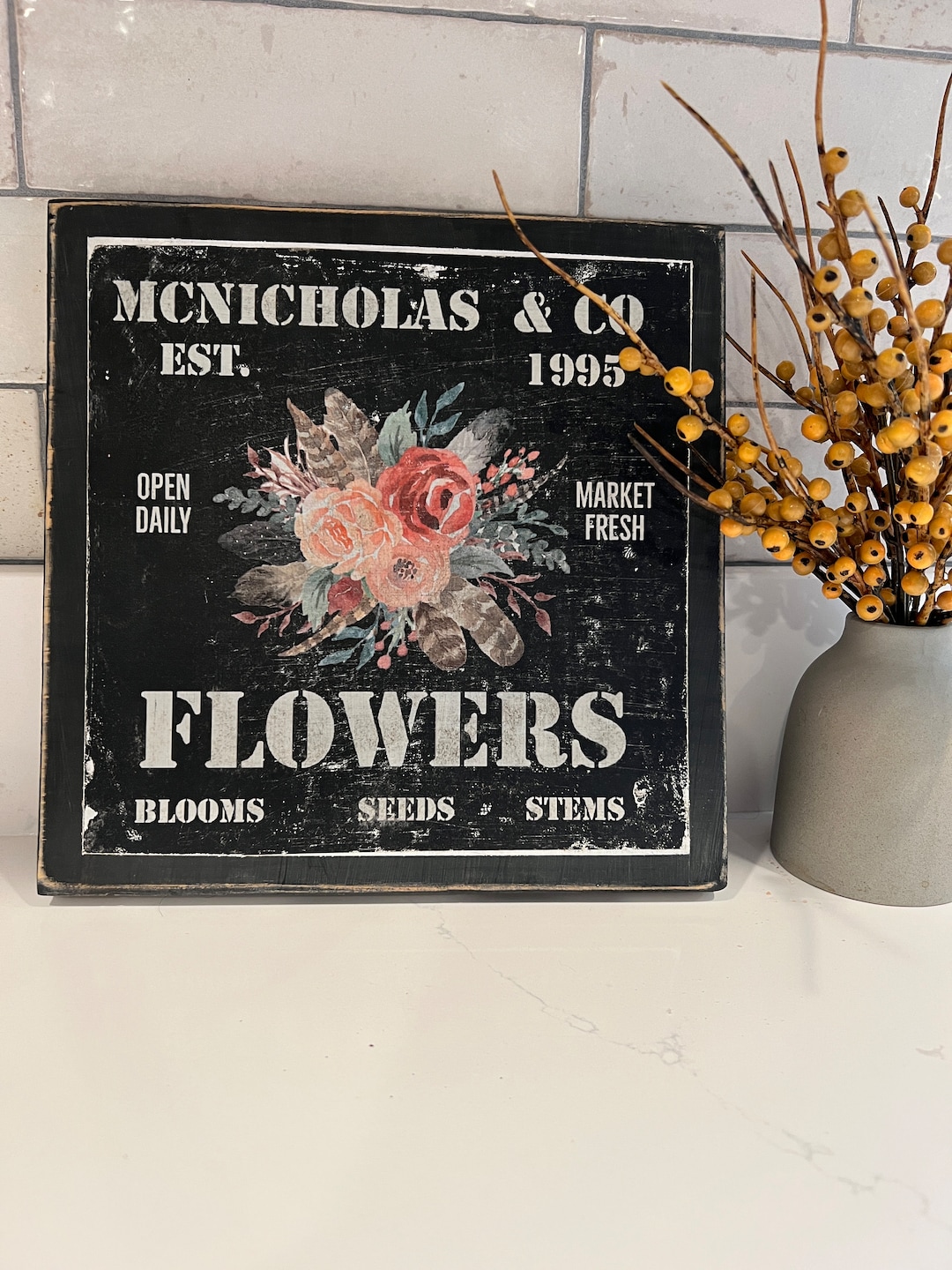 Custom Rustic Sign, Flower Sign, Vintage Flower Sign Home Decor, Wall ...