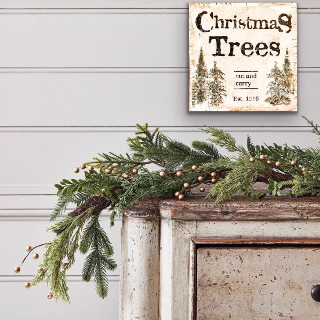 Vintage Christmas Trees Wooden Sign Rustic Winter Farmhouse Decor ...