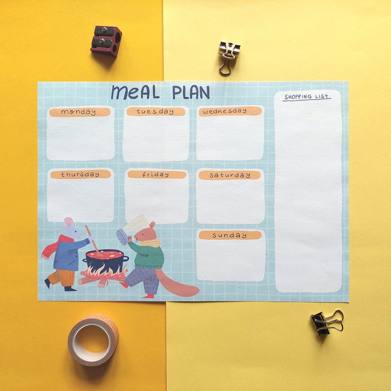 Printable Illustrated Weekly Meal Planner, Bundle of 3 | Meal Tracker ...