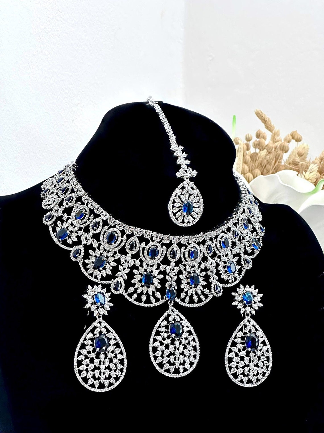 American Diamond Silver & Gold Indian Jewelry Pakistani Jewellery Set ...