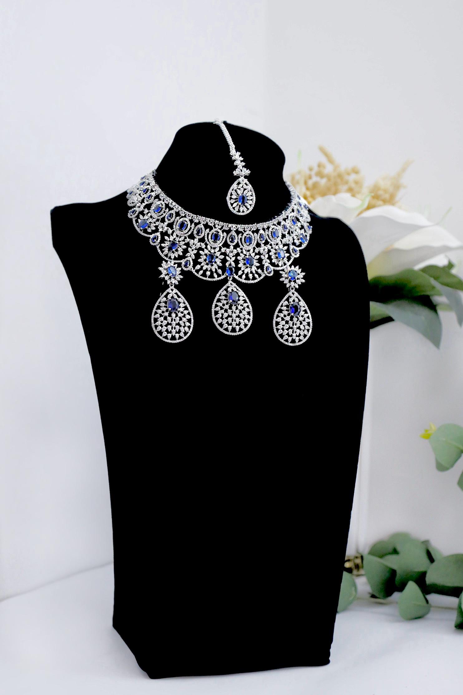 American Diamond Silver & Gold Indian Jewelry Pakistani Jewellery Set ...