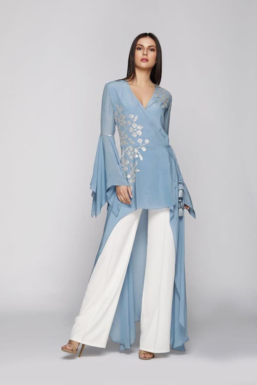 Designer High-low Ensemble With Silver Shine Accents, Full Flair ...