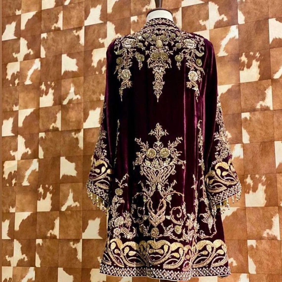 Dark Deep Maroon Velvet Straight Kurta With Golden Zari Tilla - Etsy