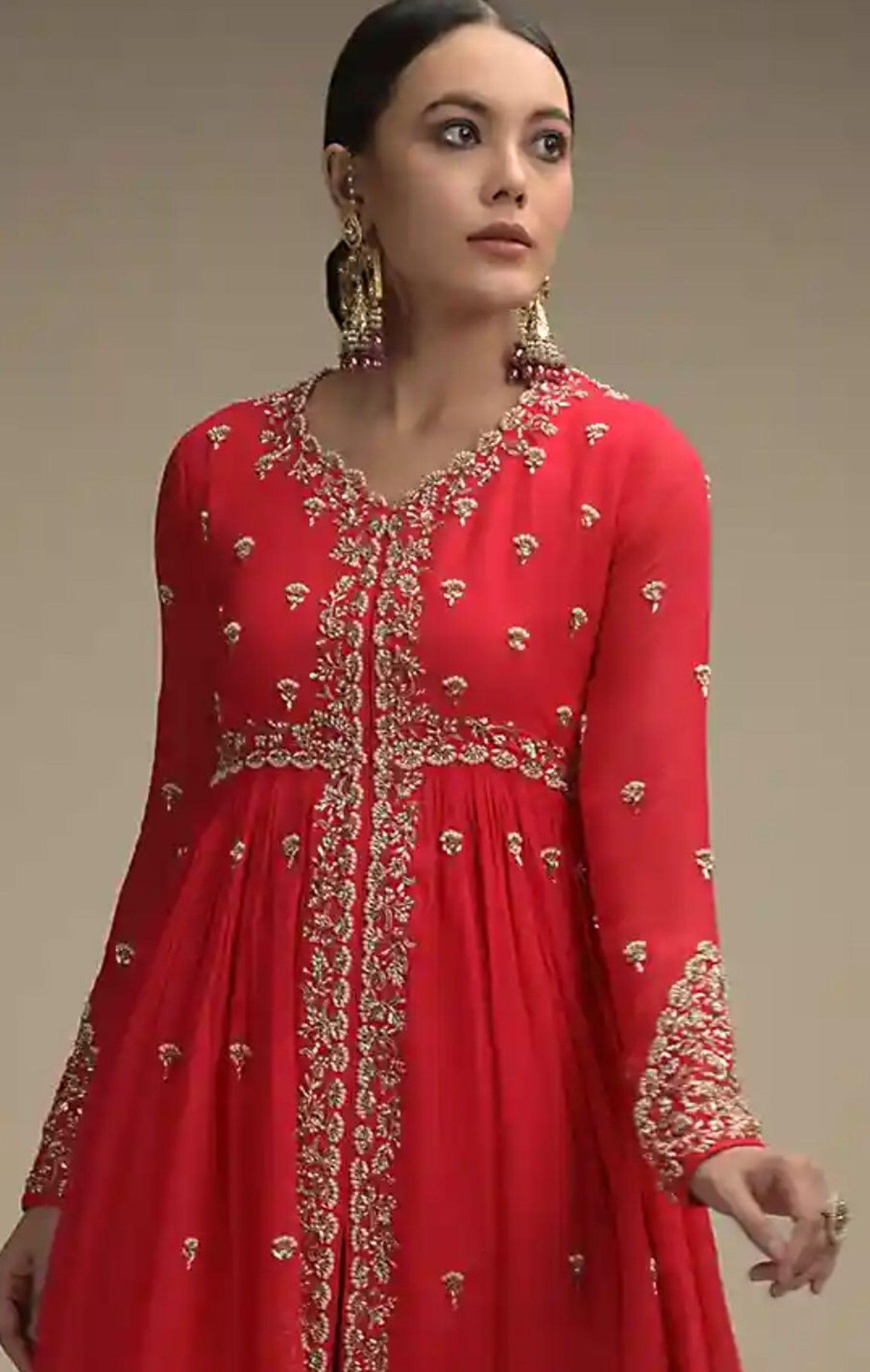 Women's Designer Blood Red Silk Angarakha Kurta Pant Set With Dupatta ...