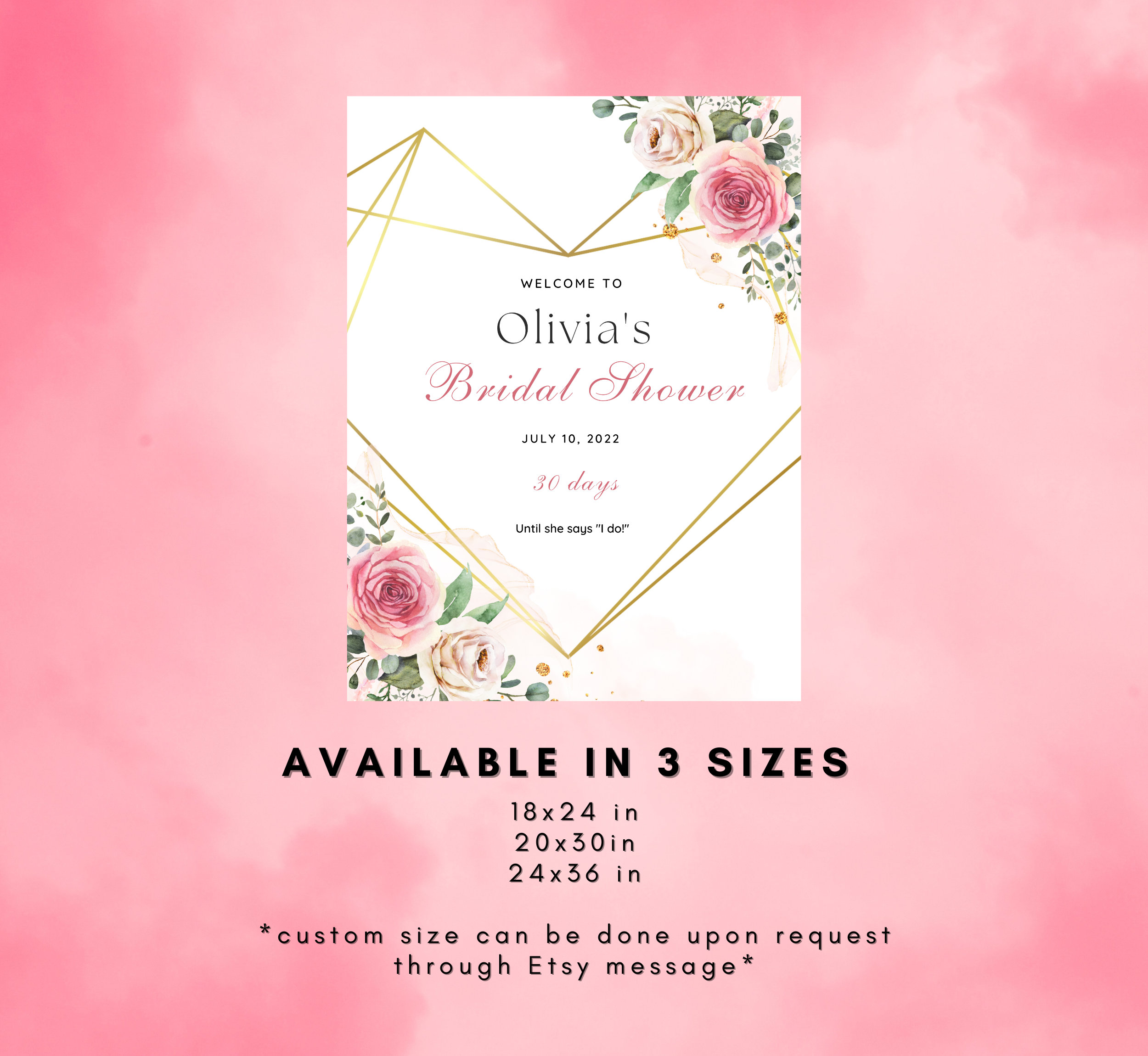 Pink Rose Welcome Sign Bridal Shower Editable Template Digital Download ...
