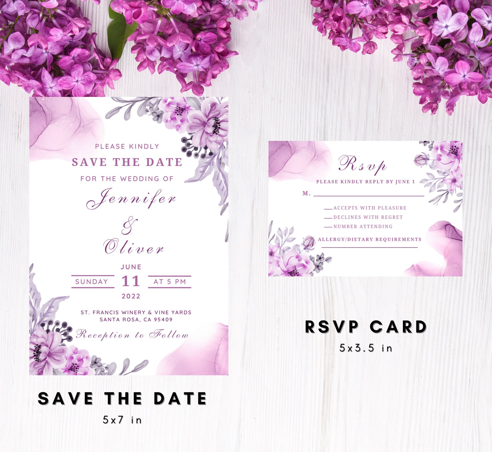 Lilac Wedding Invitation Suite Template, Purple Wedding Program Digital ...