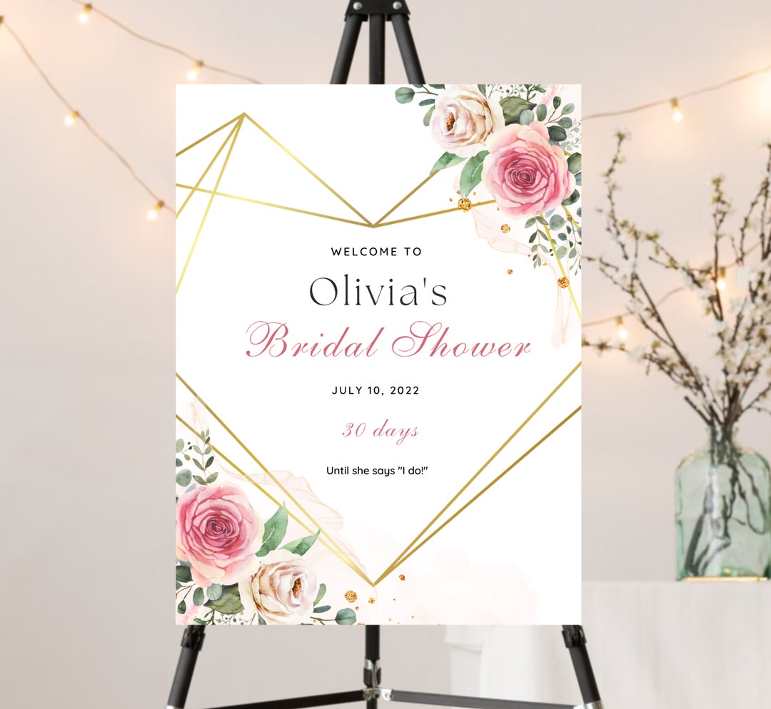 Pink Rose Welcome Sign Bridal Shower Editable Template Digital Download ...