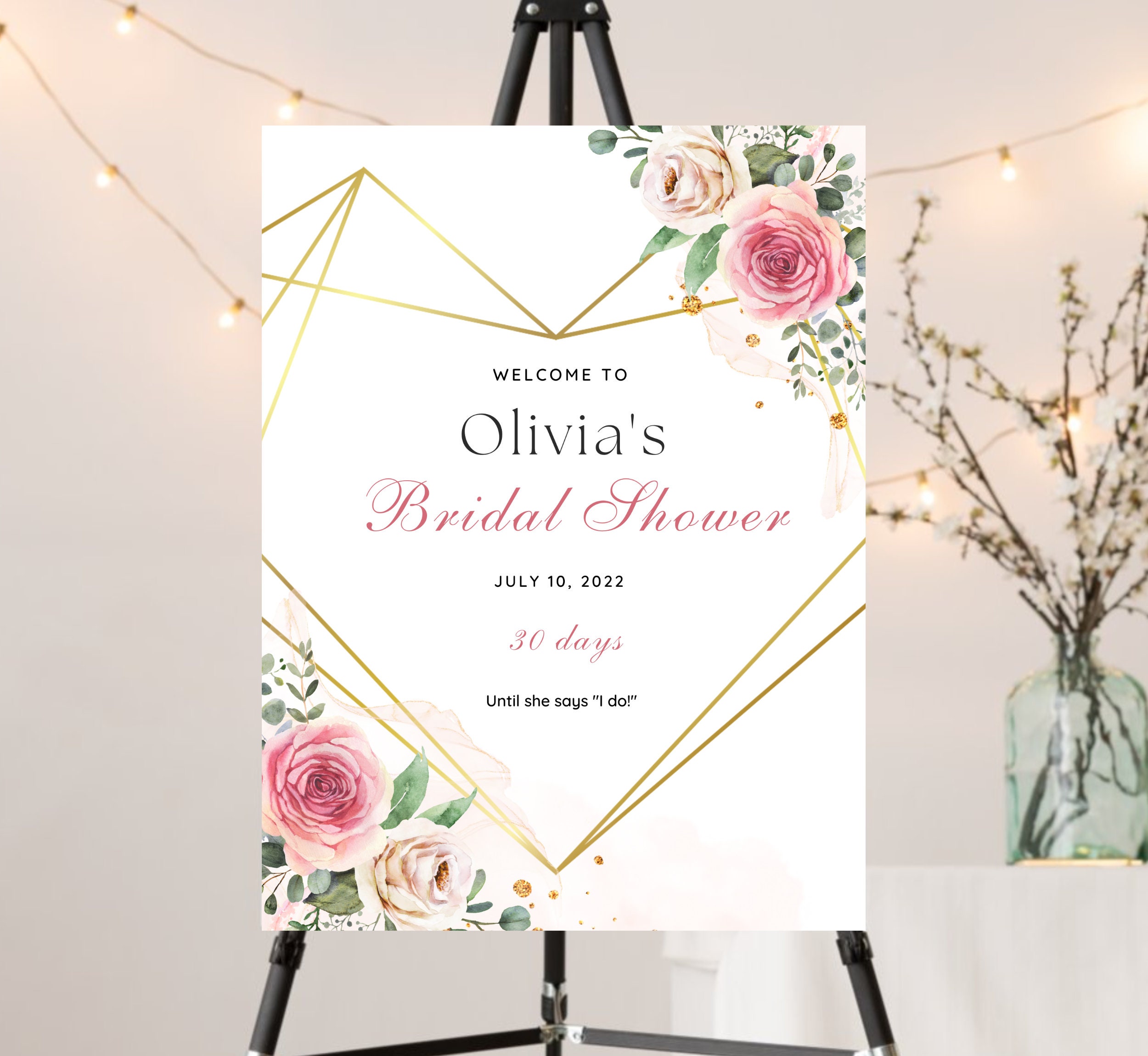 Pink Rose Welcome Sign Bridal Shower Editable Template Digital - Etsy