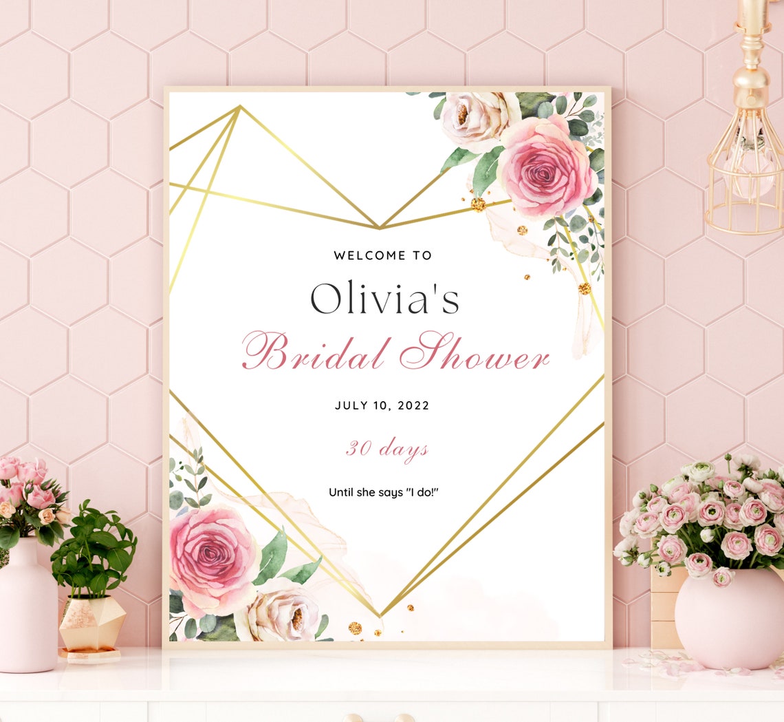Pink Rose Welcome Sign Bridal Shower Editable Template Digital Download ...