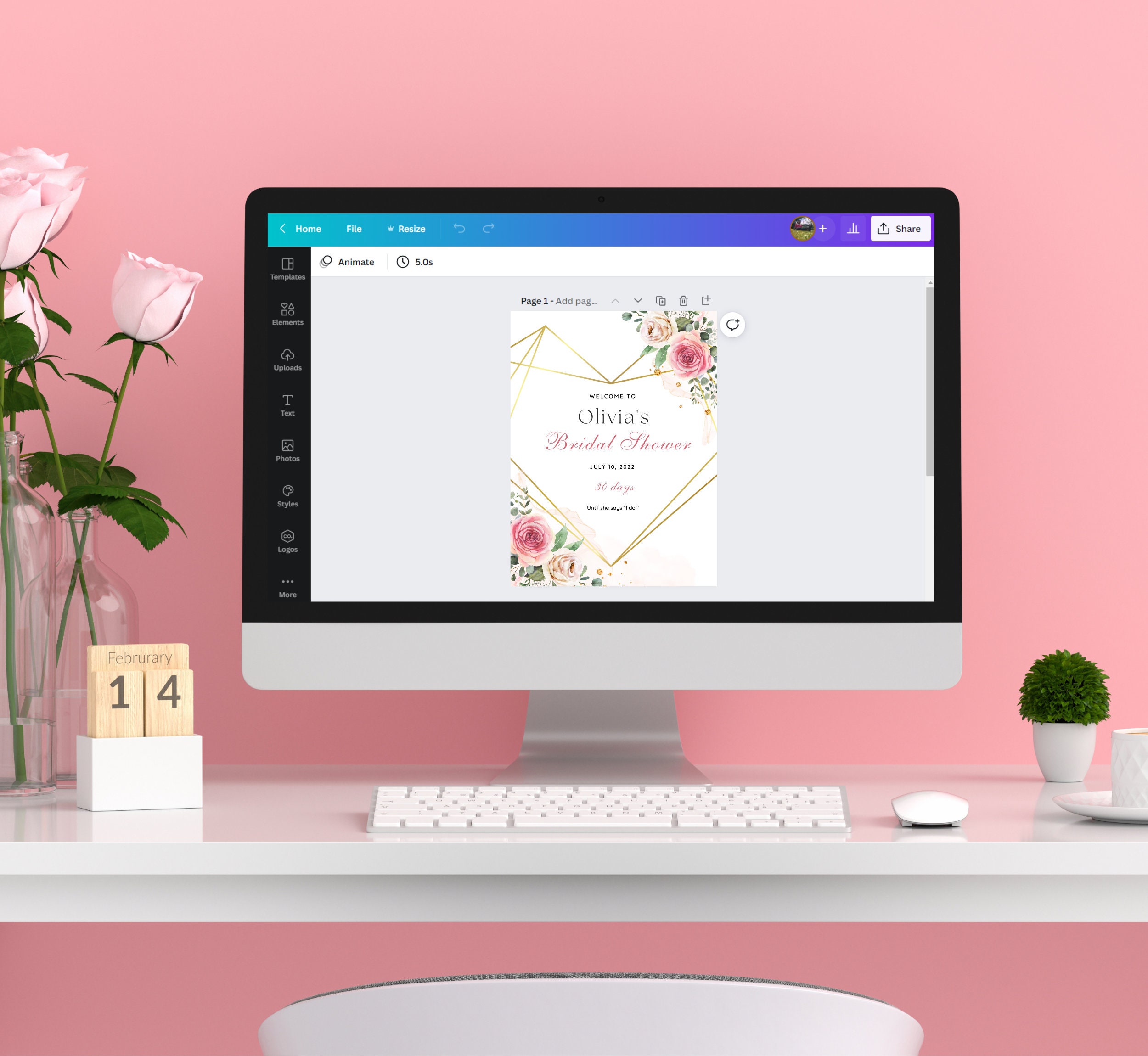 Pink Rose Welcome Sign Bridal Shower Editable Template Digital - Etsy