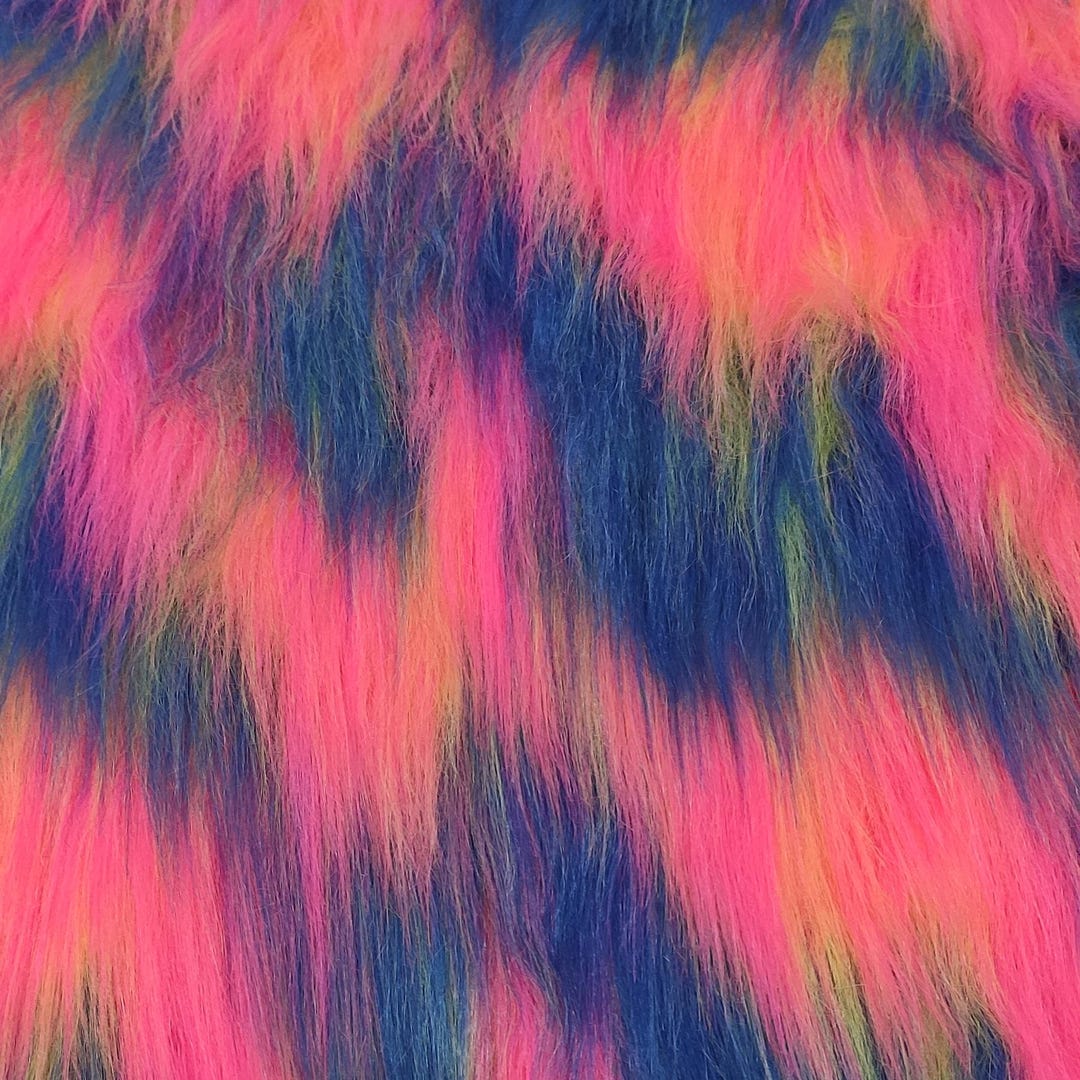 Multi Coloured Faux Fur Fabric - Cerise/flavine/cobalt - Multiple ...