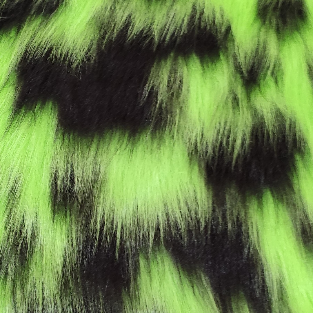 Multi Coloured Faux Fur Fabric - Lime Green/black - Multiple Lengths - Etsy