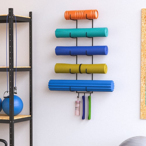 Wall Mount Yoga Mat Storage & Foam Roller Rack Black - Etsy
