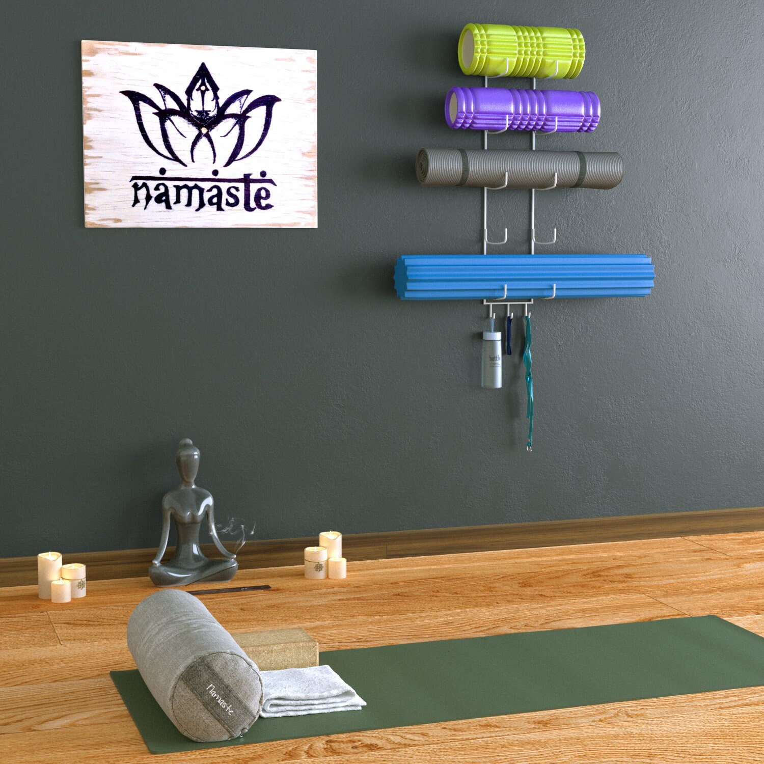 Wall Mount Yoga Mat Holder & Foam Roller Rack With Hooks for | Etsy