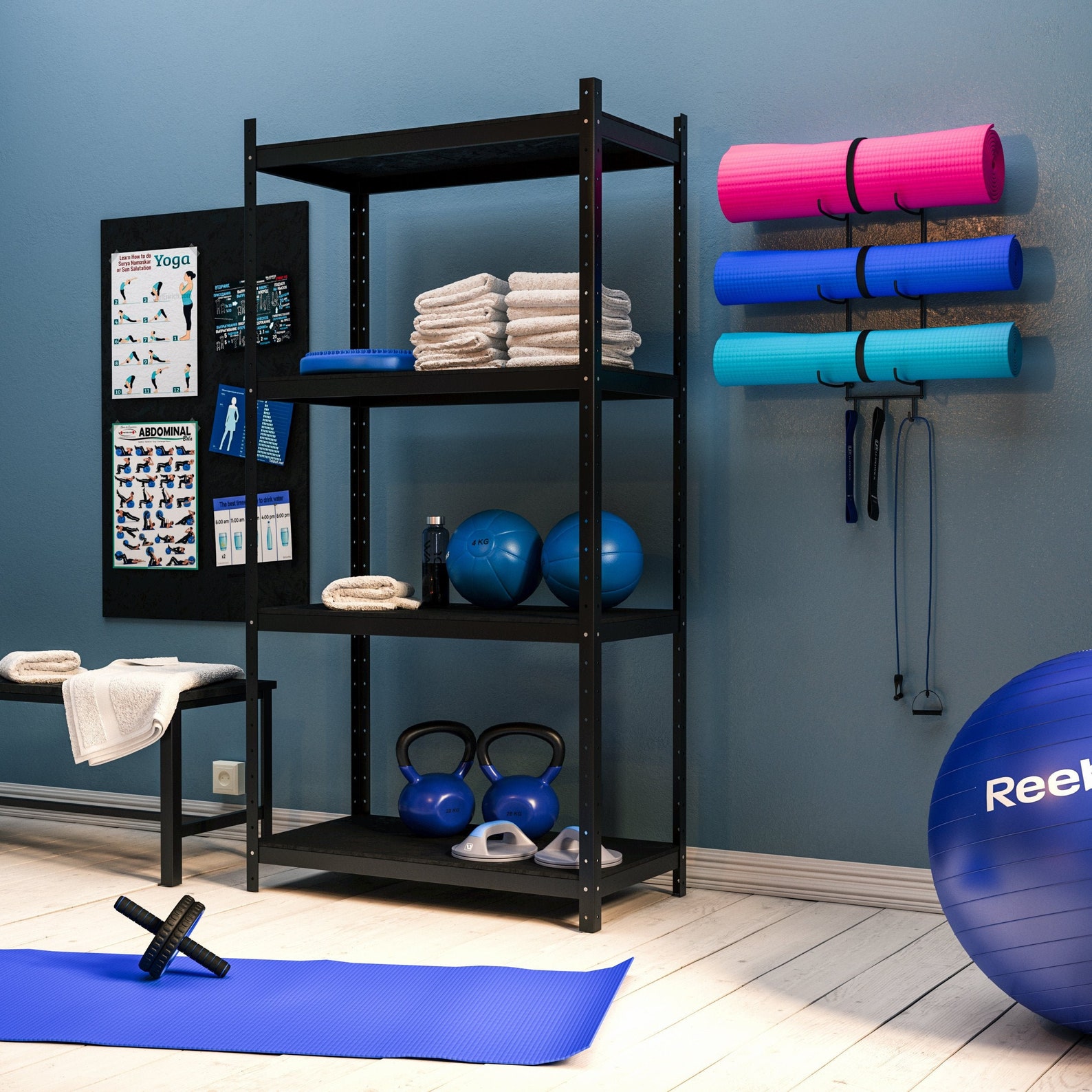 Wall Mount Yoga Mat Storage & Foam Roller Rack Black - Etsy