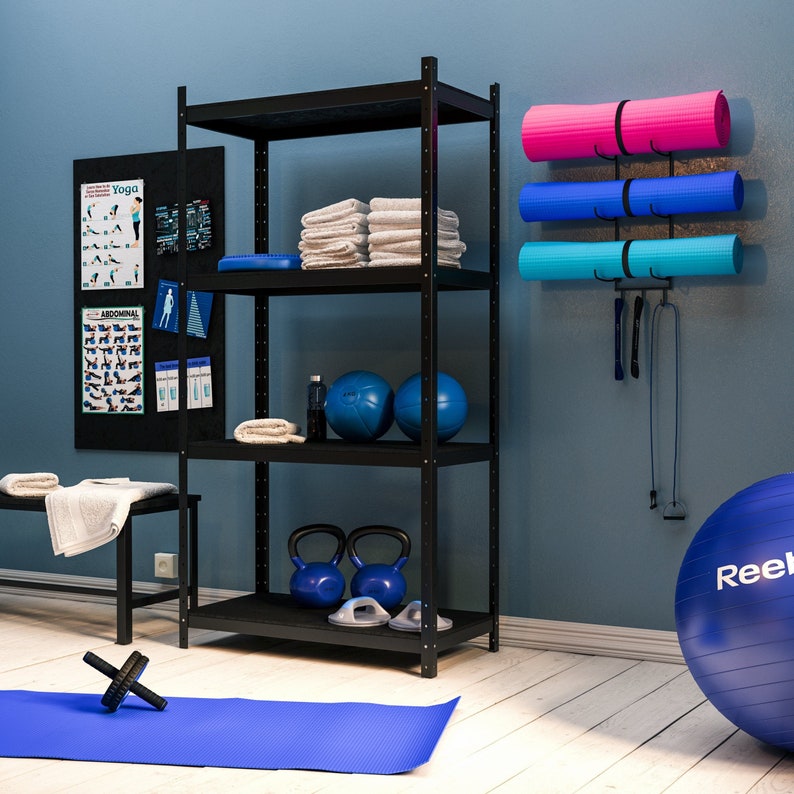 Wall Mount Yoga Mat Storage & Foam Roller Rack Black - Etsy