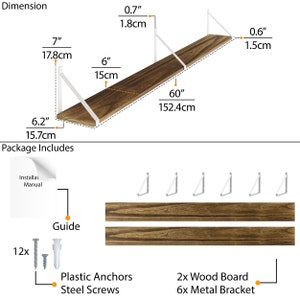 60x6 Floating Shelves for Wall Decor, Wall Bookshelf Living Room Decor ...