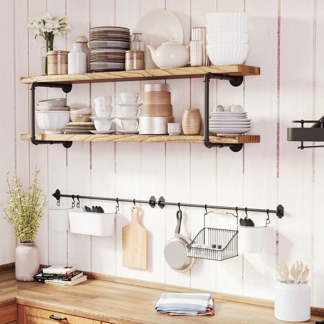 Industrial Black Pipe Shelving Unit, Farmhouse Pipe Shelves, 60 Inch ...
