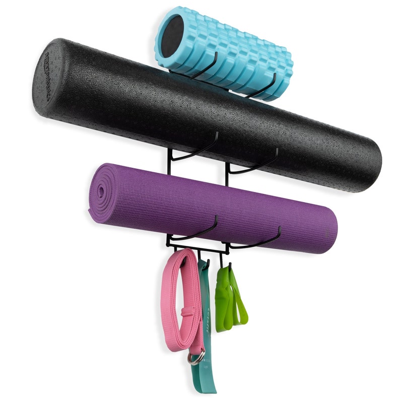 Wall Mount Yoga Mat Storage & Foam Roller Rack Black - Etsy