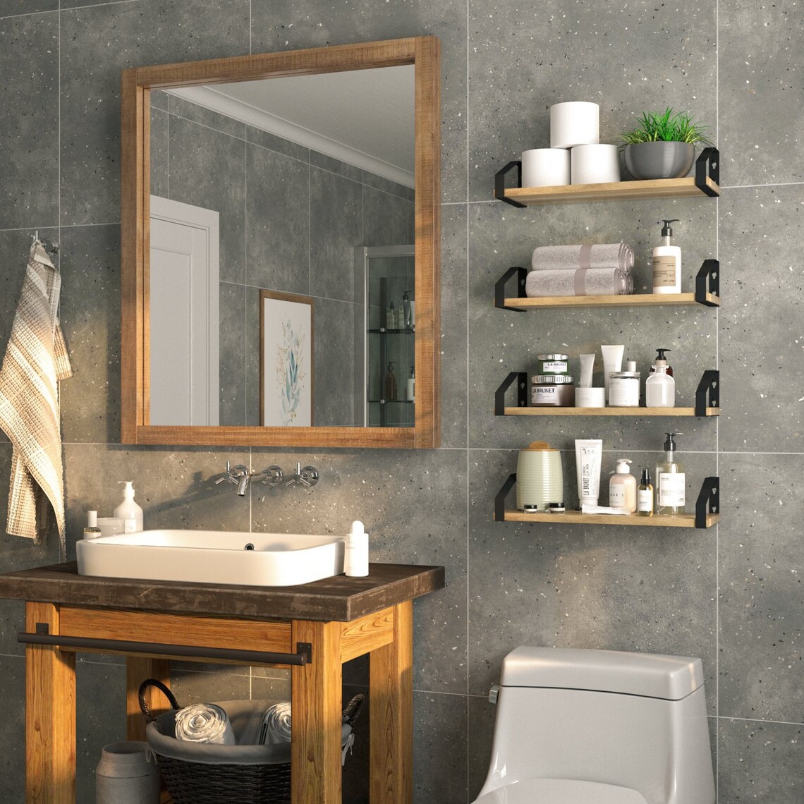 Rustic Bathroom Shelf for Bathroom Decor Wall Bathroom | Etsy