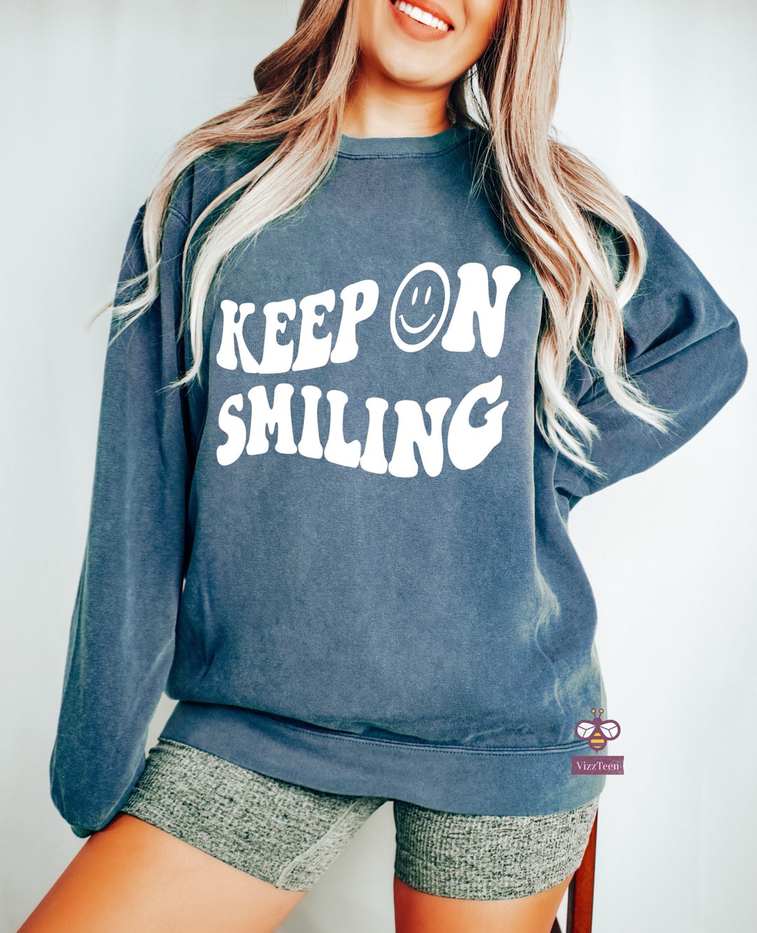 Comfort Colors Sweatshirt, Keep on Smiling Sweatshirt, Oversized Boho ...