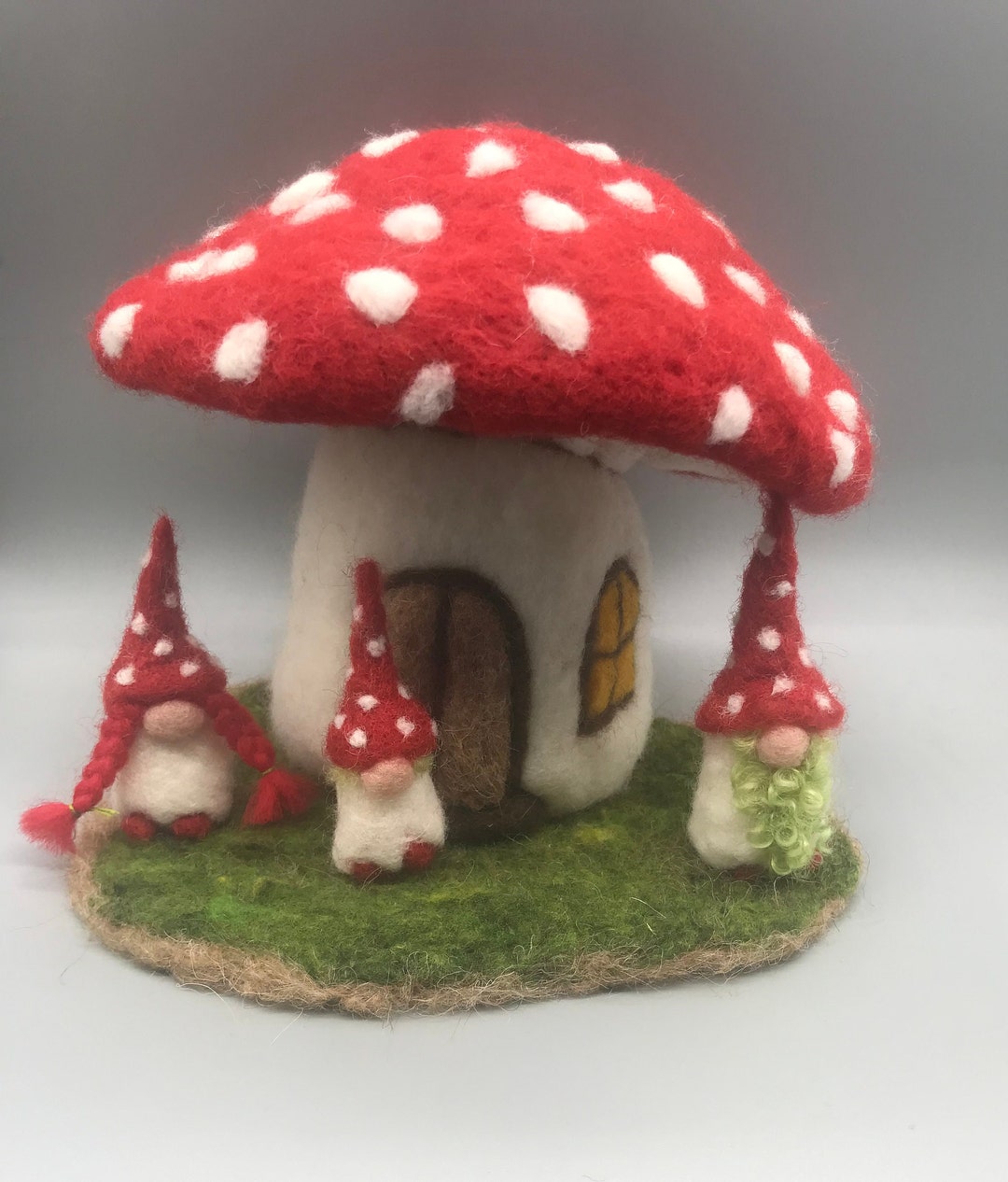 Large Mushroom House Fly Agaric Needle Felted Dwarf Family Figure Felt ...