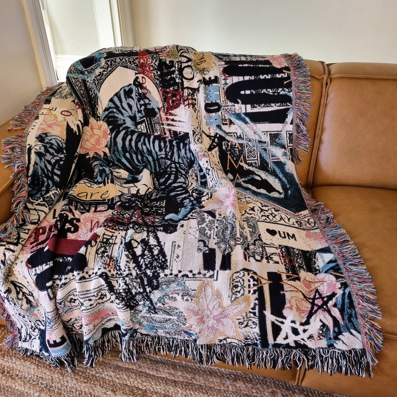 Vintage Type Blanket, Tiger Print Throw, Woven Throw Blanket, Cool ...