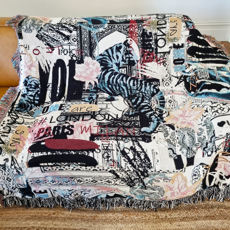 Vintage Type Blanket Tiger Print Throw Woven Throw Blanket - Etsy