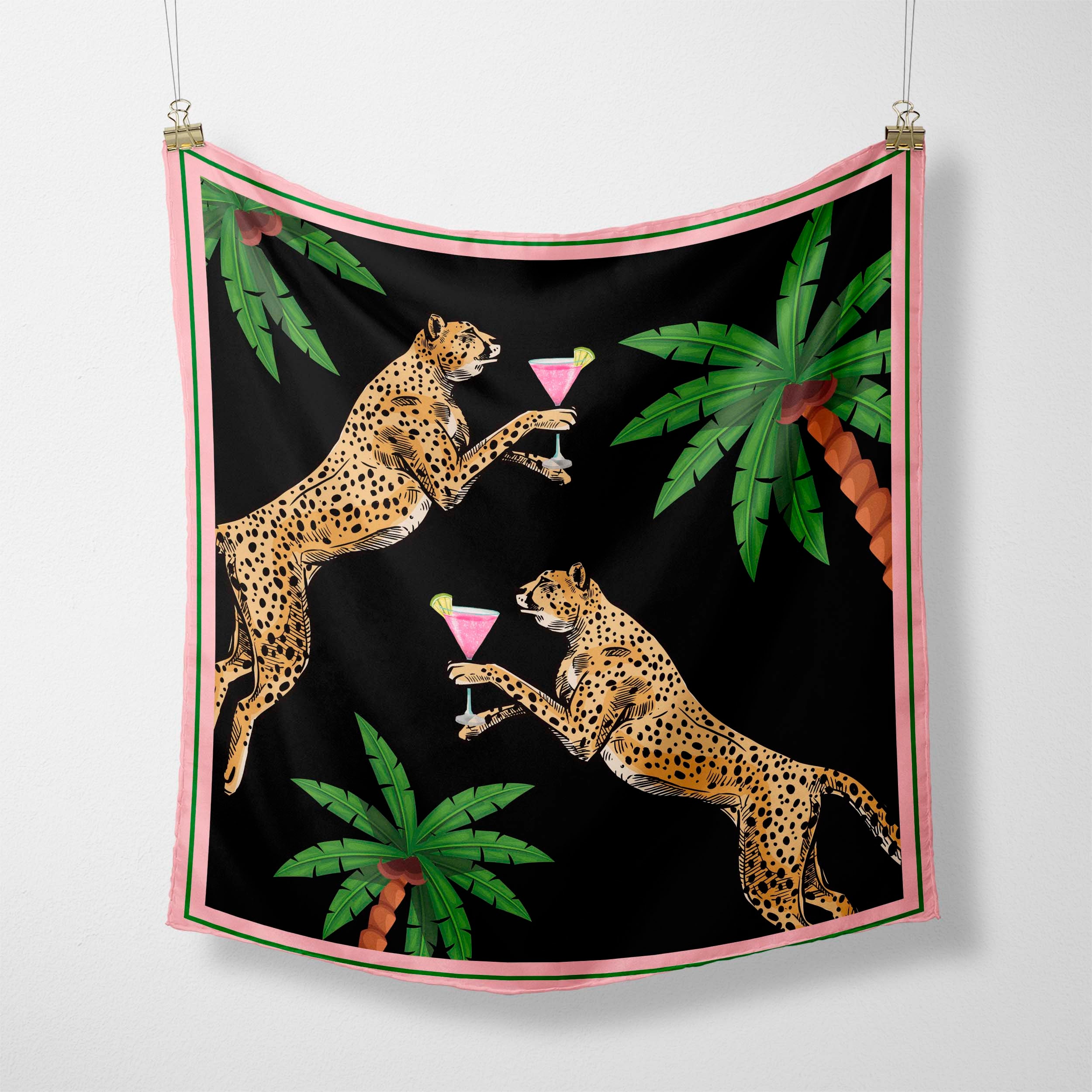 Cheetahs Black Silk Scarf, Silk Head Wrap, Art Print Scarf, Silk ...